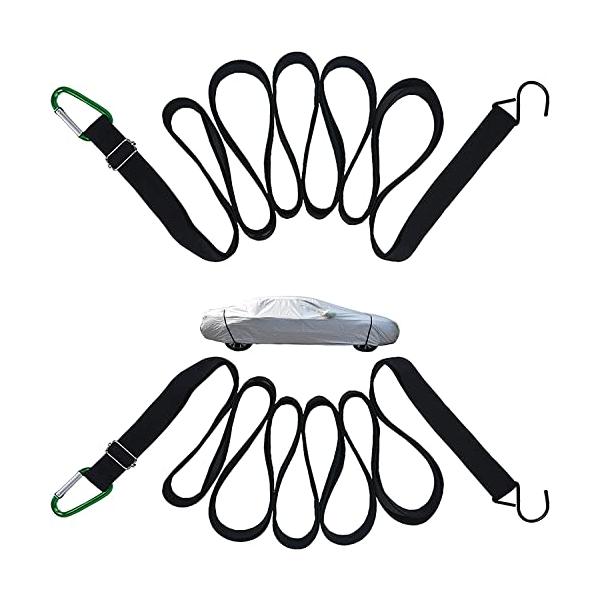 サイズ：4.4M強い風対策：前後防風ストリップは、厚いロープで、両端はフックです。 ミドルストリップには2つの調整バックルが装備されています。使用時に直接車輪の車軸にフックを掛けるまたは結び目を打つこともできます。便利で迅速で時間と労力を節...