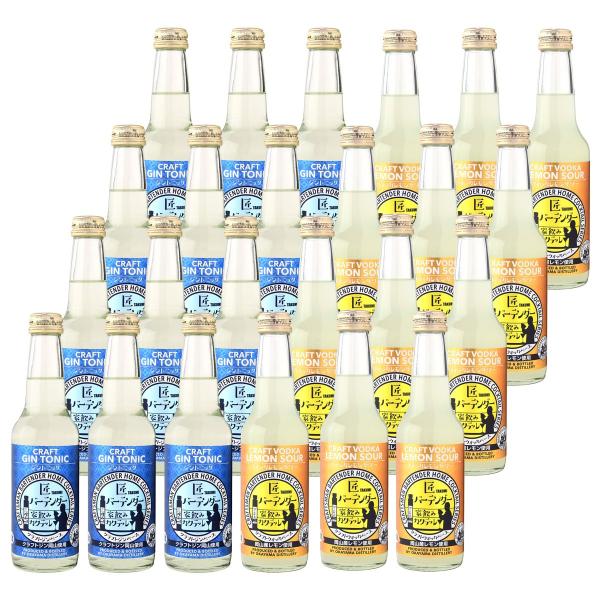 匠バーテンダー家飲みカクテルシリーズのジントニック・ウォッカレモンサワーの24本セットです。ジントニック自社製の米焼酎をベースにジュニパーベリー、コリアンダー等の十数種類のボタニカル（香味植物）を独自に配合して、ポット・スチルで蒸溜し、樫樽...