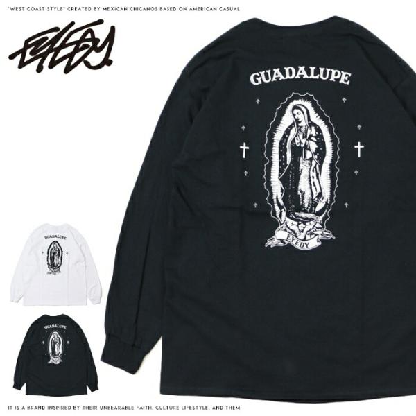 EYEDY アイディー ロンT tシャツ 長袖 プリント マリア像 メダイ グラフィック ストリート スケート スケボー 西海岸 チカーノ ウエストコースト EYE-LTM020背面にマリア像を落とし込んだ長袖Tシャツ。標準的なＴシャツの生...