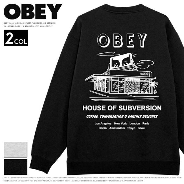 OBEY オベイ スウェット トレーナー クルーネック ビッグシルエット オーバーサイズ ストリート スケートボード スケボー メンズ 正規品 112864195バックに落とし込まれたグラフィックが印象的なトレーナー"OBEY HOUSE ...