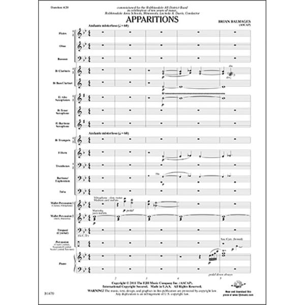 商品タイトル：Apparitions: (Full Score, No Parts）ブライアン・バルメイジス | Brian Balmages 商品形状: 吹奏楽 | 楽譜 | フルスコアのみ品番：FJH Music Company B14...