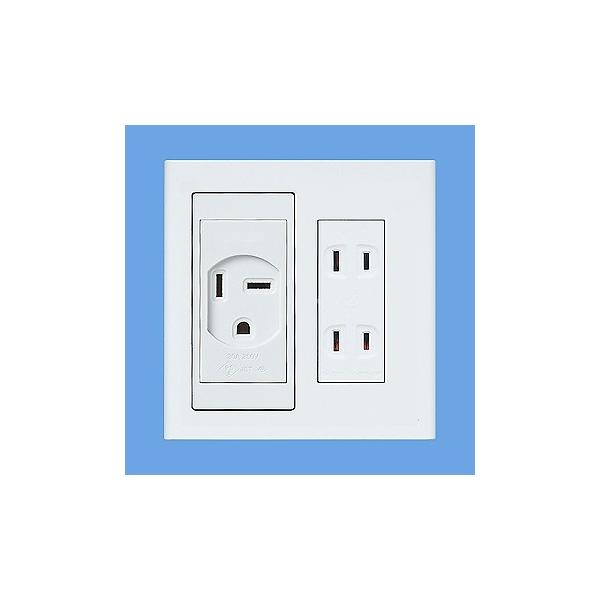 スイッチとコンセントに取り付けるスイッチプレートです。仕様：スクエア 2連用 スイッチ＋コンセント材質：ABS樹脂使用場所：屋内使用周囲温度：-10℃〜40℃色：ホワイト注意：画像は他の製品との組み合わせ例です。入数：1