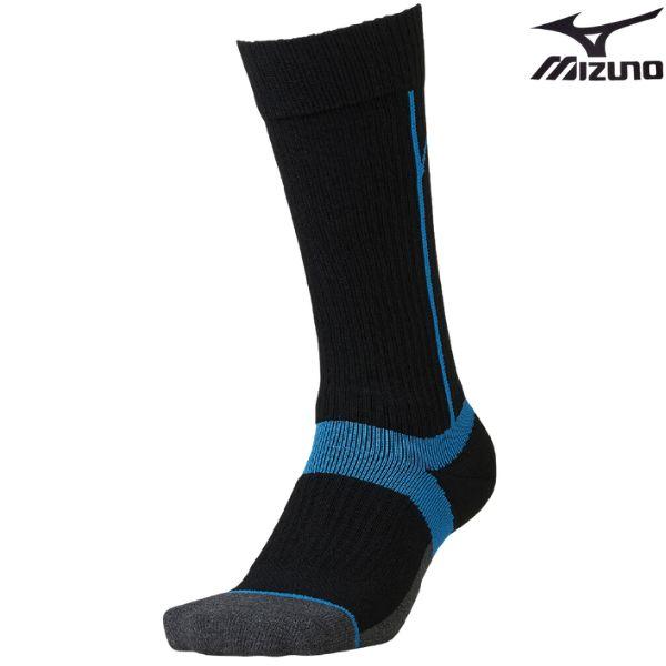 MIZUNO DORARON SOCKS Jr ミズノ スキーソックス ドラロンソックス ブラック ブルー ブレスサーモ使用（体からの水分を吸収、その吸着熱を利用して温度を上昇させる発熱素材）18-21cm