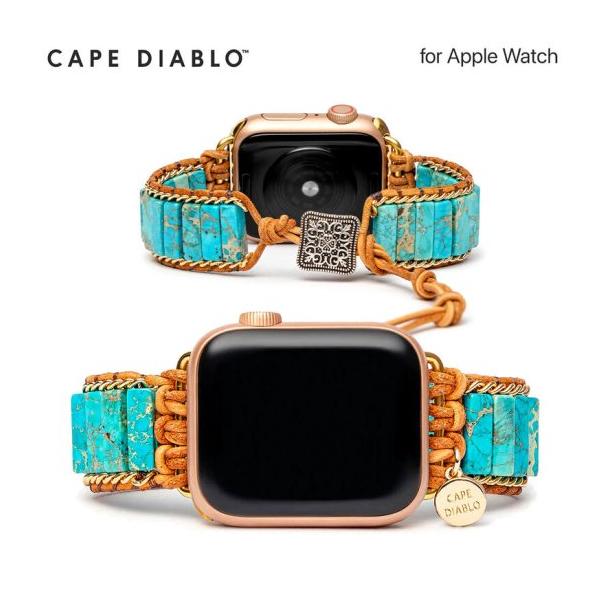 cape diabloの「ネイティブターコイズ」は、厳選されたターコイズ（トルコ石）をハンドメイドで丁寧に編み上げた、ブレスレットのようなApple Watchバンドです。ポジティブな意味合いのパワーストーンアイテムとして、贈り物にも最適で...