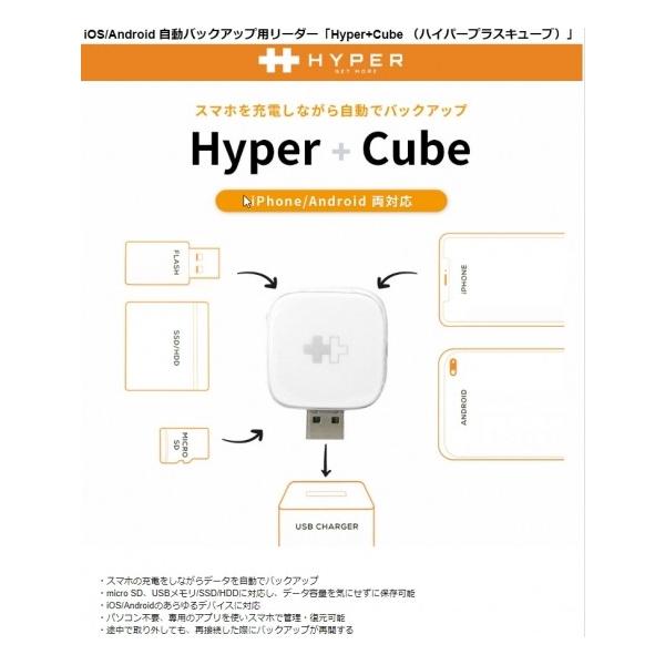 「Hyper+Cube」（ハイパー プラスキューブ）は、iPhone、Androidスマホ、iPadなどを充電するだけで同時に写真、動画、連絡先などのデータをmicro SD、USBメモリやハードドライブに自動的にバックアップするキューブ型...
