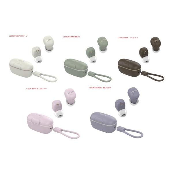 充電ケースの大きさは手の中に納まるほどの小ささを実現。L103CAFECAP L103CAFEESP L103CAFEICH L103CAFEMAT L103CAFEMUR●イヤホン本体もとても小さく、フィットしやすい形状となっており、耳穴...