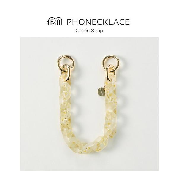 PHONECKLACEの「ハンドチェーンストラップGold Flake」は、付け外しが簡単でおしゃれなデザインのハンドストラップです。PN23290●おしゃれなストラップ乳白色のチェーンにゴールドフレークが漂う、大理石のようにおしゃれなハン...