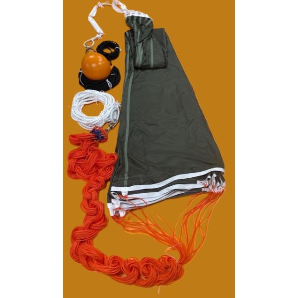 (株)三谷・福岡・シーアンカー・漁船・漁師・イカ釣り・パラシュート操業用漁船向けシーアンカーナイロンタフタ210Ｄ平織り生地を使用してます。カラーバリエーション国防色ＯＤ・赤・青・白の4色　後染めですので色あせすることがあります。写真は5....