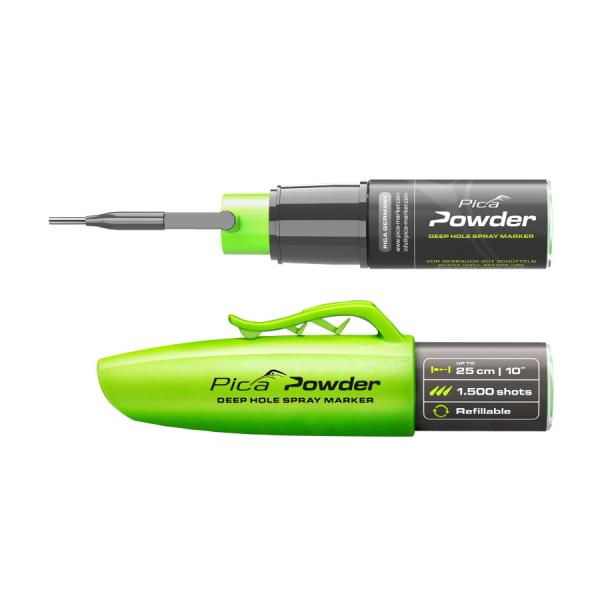 ピカパウダー 深穴スプレーマーカー 2020ピカ・パウダーは、深さ25cmまでのドリル穴への正確で素早いマーキングを可能にします。スプレーするだけで、緑色の蛍光チョークベースのマーキングが残ります。・非接触マーキング用・最大25cmのドリル...