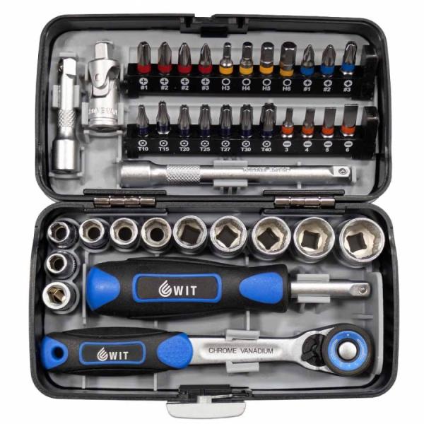 WIT ワールドインポートツールズの38pcs 1/4drソケットビットセット 5018282です。家具の組み立てからバイクや車の緊急整備まで、幅広い作業に使える工具セットです。・ブランド：WIT ワールドインポートツールズ・商品名：1/4...