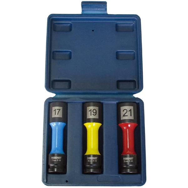 【薄肉仕様】SIGNET　23395 ホイールナット用 薄肉インパクトソケット３本とハードケース17/19/21mmのベストセット！12.7mm角（1/2DR）＜ソケット外径＞・24.5mm（17mmソケット）・26.7mm（19mmソケッ...