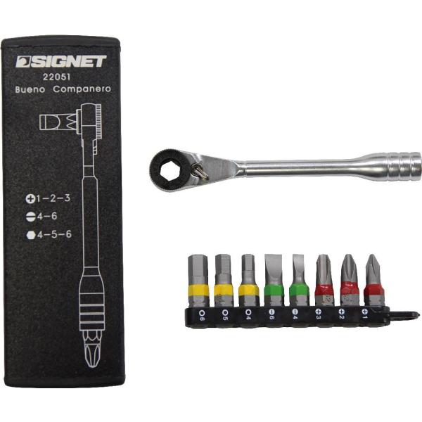 DIYや自転車の車載工具にも最適SIGNETミニラチェセットセット内容：ミニラチェット、プラスビット(#1・2・3)、マイナスビット(4・6mm)、HEXビット(4・5・6mm)、工具ケース特徴・DIYや自転車の車載工具にも最適です。・ミニ...