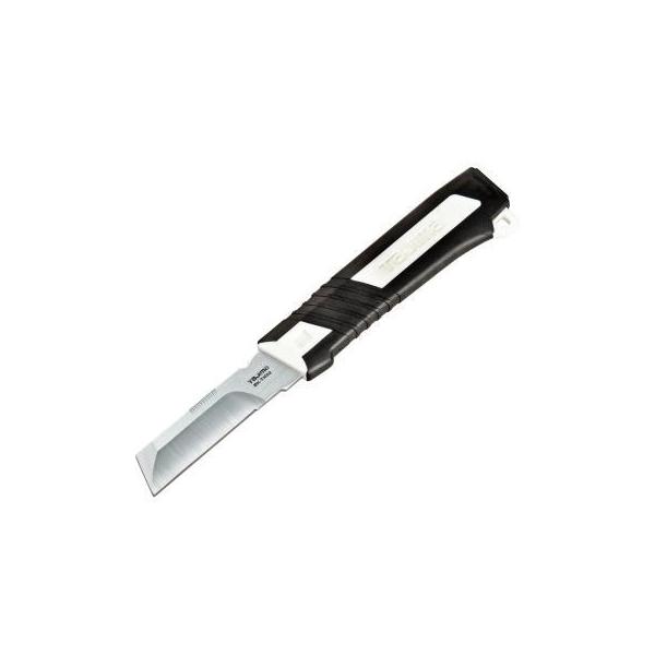 叩ける貫通式の電気工用多目的ナイフタタックナイフ品番　：DK-TN80製品重量（g）：130税込価格（円）：3,894税抜価格（円）：3,540JAN　：4975364162007・VVF線もスムーズに割けるホロー形状刃採用・バリ取り用溝を...