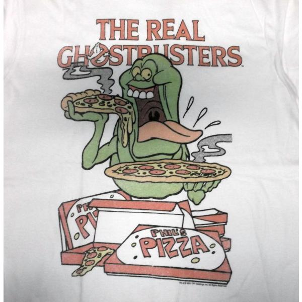 SLIMER AND PIZZA MENS LIGHTWEIGHT T-SHIRT /正規品1984年作・SF・コメディ映画「ゴーストバスターズ」のＴシャツ「SLIMER AND PIZZA MENS LIGHTWEIGHT T-SHIRT...