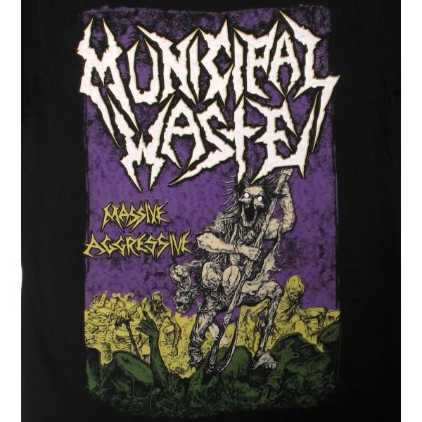 MUNICIPAL WASTE, MASSIVE AGGRESSIVE ON BLACK MENS TEE 正規品US バージニア州リッチモンド出身のクロスオーヴァー・スラッシュ番長「ミュニシパル・ウェイスト」のTシャツ「MASSIVE A...