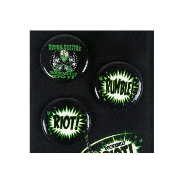 BRIAN SETZER ORCHESTRA - ROCKABILLY RIOT 3 BUTTON SET/正規品ブライアン・セッツァーが率いるビッグバンド「BSO」=「Brian Setzer Orchestra」のバッジ3点セット!!直...