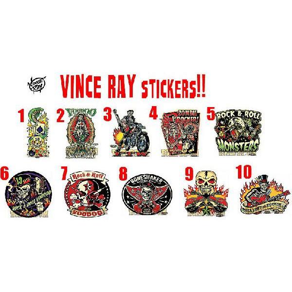 英国出身のロウブロー系アーティスト「ヴィンス・レイ」のステッカーです。DEMENTED ARE GO, アイライナーズ等のバンドのアートワーク、あのLaRocka!のデザインをはじめ、Viva LasVegas、LasVegasGrind等...
