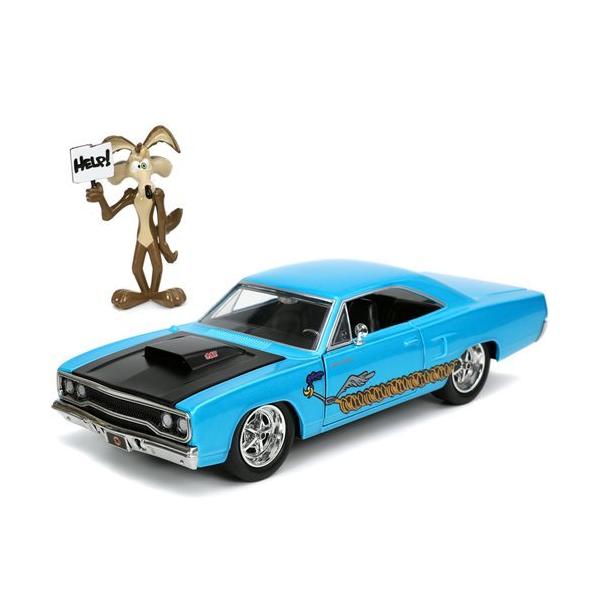 Hollywood Rides Looney Tunes 1970 Plymouth Road Runner 1:24 Scale Die-Cast Metal Vehicle with Wile E. Coyote FigureHW Ri...