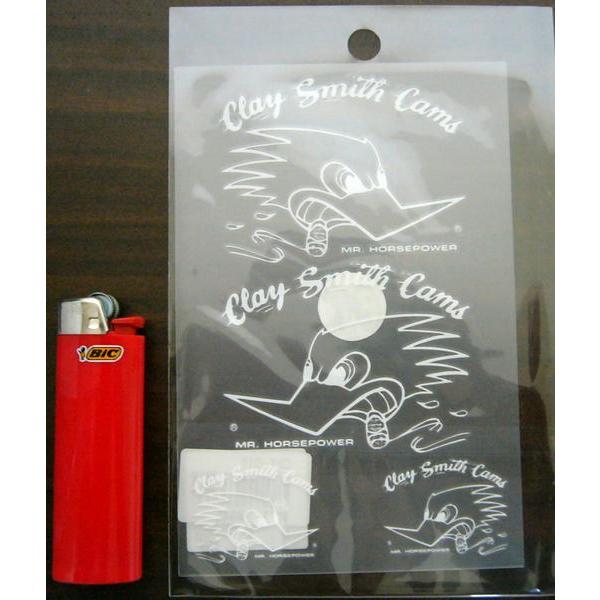 Mr.Horse Power 「Clay Smith」の抜きステッカーのセット。ベーシックなクレイスミスのデザインは、車のウィンドウやバイクのタンクなどに最適。小さい方は携帯等でお好きな場所に！抜き文字タイプのデカールです。屋外対応● サイ...