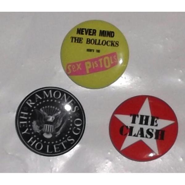 PUNK ROCK Assorted Button Sets Sex Pistols, RAMONES, The ClashTraditional metal safety pin fastening.セックス ピストルズ,ラモーンズ,ザ・...