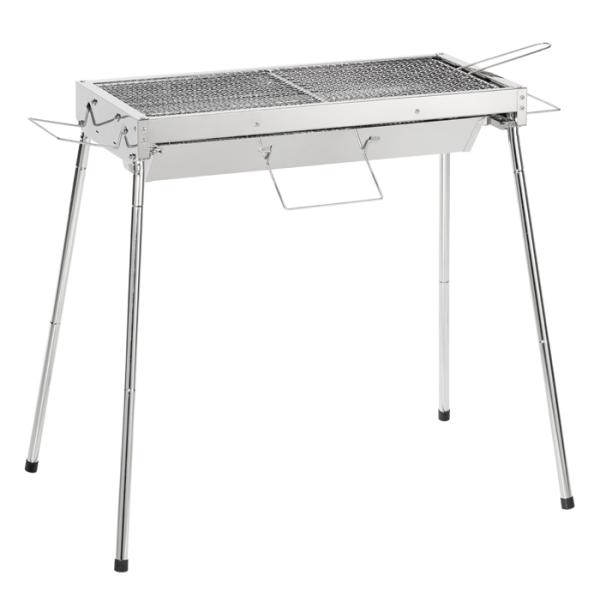 ここがポイント！丈夫で錆びにくいステンレス製バーベキューコンロ。屋外で快適な炭火料理が楽しめます。炭の追加が簡単なスライド式。高さ２通り使用可能。ロストル（炭床）レスのシンプル設計。かんたん組立で組立工具、ネジ類不要です。※使用燃料は木炭・...