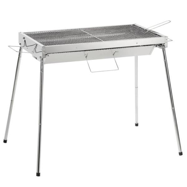 ここがポイント！丈夫で錆びにくいステンレス製バーベキューコンロ。屋外で快適な炭火料理が楽しめます。炭の追加が簡単なスライド式。高さ２通り使用可能。ロストル（炭床）レスのシンプル設計。かんたん組立で組立工具、ネジ類不要です。※使用燃料は木炭・...