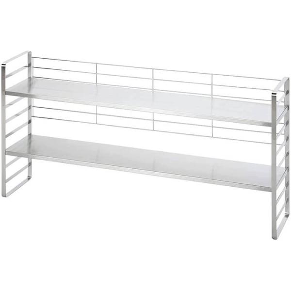 ここがポイント！出窓やキッチンカウンターのスペースを利用して、鍋や調味料などキッチン道具を収納。サビに強いステンレス製なので、水周りはもちろんのこと、湿気がちな窓近くで活躍。置くものの高さに合わせて、棚の高さを選べる8段階調節機能付き。バッ...