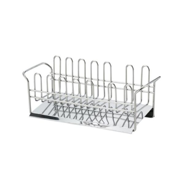 ここがポイント！スポンジ2種と洗剤ボトル&amp;ハンドソープをコンパクトに収納。スポンジを斜めに収納するから、平らにするよりもより早く乾き、悪臭がせず衛生的。斜めトレーで、水が自然に流れ落ちます。外側に開いた上部ワイヤーに手を添えて、移動...