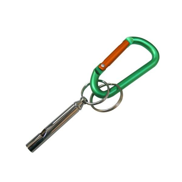 【ここがポイント！】軽く吹くだけで高い音が出るカラビナ付きホイッスル【商品仕様】重　量：35g