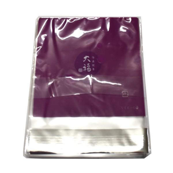 大福餅作りに是非どうぞ。１００枚入です。外側は約11cm×約14.5cm(蓋の部分を含む)、大福餅を入れる部分は大体11cm四方です。マチはありません。大福餅は下から入れます。便利なシール付き。※厚いタイプの袋ではございませんので、脱酸素剤...