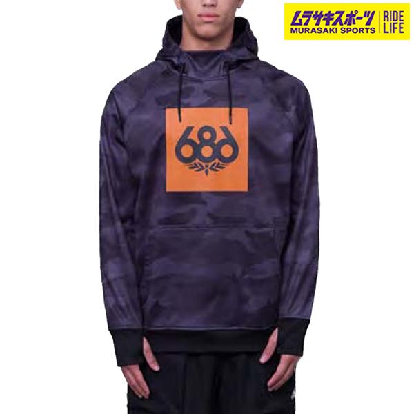 【発売日：2023年02月23日】【686】シックスエイトシックス スノーボード ウェア インナー パーカー撥水加工されたツヤ感のあるストレッチボンデッド生地を使った高機能フーディーです。内側は起毛フリースになっていて暖かく、袖口には親指を...