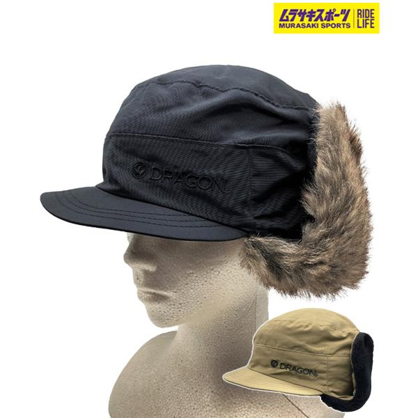 【DRAGON】ドラゴン スノーボード キャップ保温性のあるファー素材の耳付きフラップキャップです。DRAGONオリジナルのゴーグル着用時のストラップホルダーを採用。≪商品詳細≫■素材■NYLON100%
