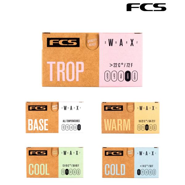 【FCS】エフシーエスのサーフワックスコールド、クール、ウォーム、トロピカルのブロックが用意されており、ベースコートオプションを使用して、ボードにプレミアムな質感と長持ちするレイヤードスティックを作成できます。《商品詳細》? 4つの温度に適...