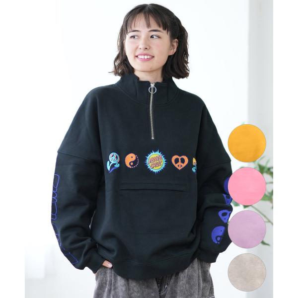 【秋冬シーズンのスタイリングに活躍する刺繍デザインハーフジップスウェット】→ムラサキスポーツ限定●全て刺繍で表現されたアートがポイント●ボリューミーなアームとボックスシルエットでどんなスタイルにもハマる●しっかりとした密度で裏起毛なので暖か...