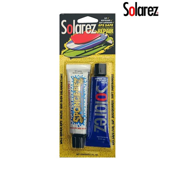 【SOLAREZ】ソーラーレズのソフトボード修理材デッキがソフト素材のボードは、実際には修理が非常に困難です。一般の修理剤ではコア剤を溶かしてしまいます。このキットはスポンジレズとエポキシの2種類でできており、 スポンジレズは柔らかい仕上が...