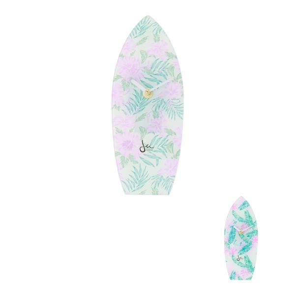 【"Kahiko×Jessica Miyuki"ロサンゼルスを拠点に活動しているサーフアーティスト「Jessica Miyuki (ジェシカ・ミユキ)」のアートをプリントしたガラス製の置き時計】●白をベースに優しいピンクや緑があり上品な雰囲...