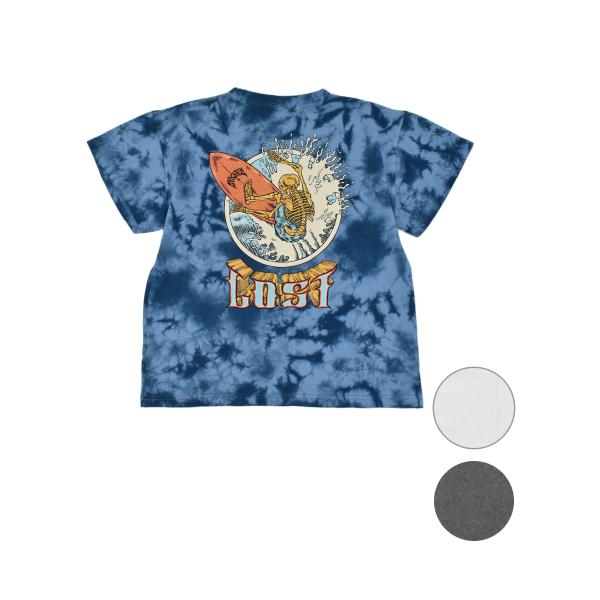 【夏らしいデザインのキッズ半袖Tシャツ】●インパクト大なスカルのデザインが印象的な一枚●肌触りの良い素材を使用し、春・夏も涼しく着用できます●タイダイ風柄の涼しげなブルーを含む3カラー展開●ストリートスタイルにおススメのアイテムです≪商品詳...