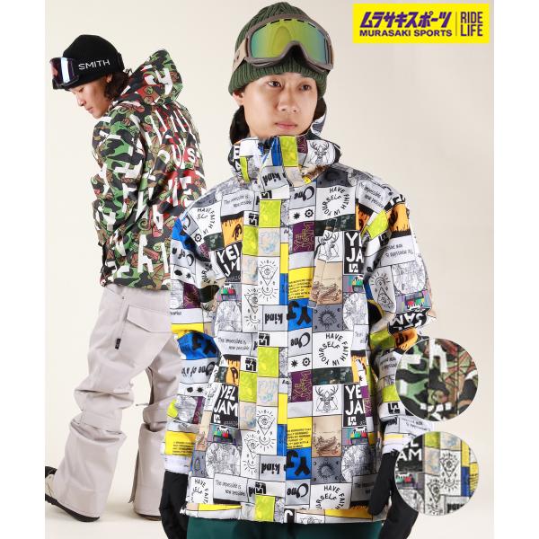 【YELJAM】イエロージャムのスノーボードウェア、ジャケット高い機能性と快適性を兼ね備えたYELJAMのスノーボードジャケットが、ゲレンデでのあらゆるシーンに対応。耐水圧10,000mm＆透湿性5,000g/m2で、雪や湿気をしっかりブロ...