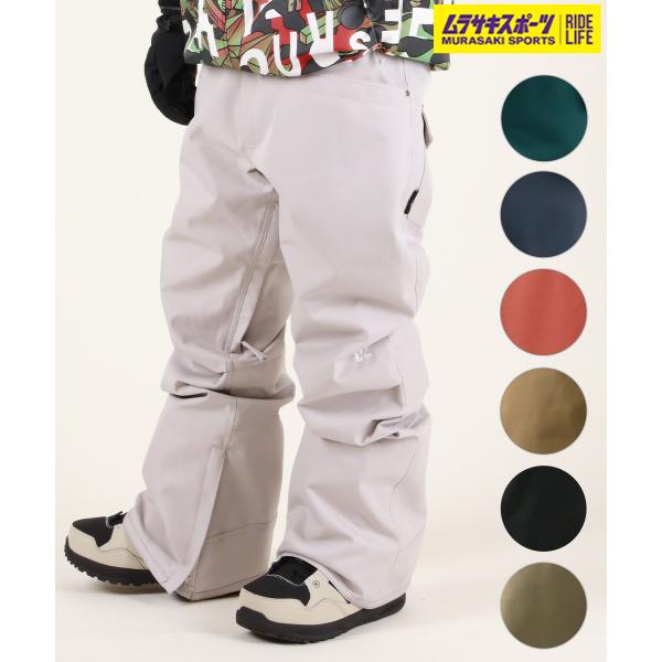 【YELJAM】イエロージャムのスノーボードウェア、パンツアクティブなライディングを支える高機能パンツ。耐水圧10,000mm・透湿性5,000g/m2の優れたスペックで、雪や湿気をブロックしつつ、ムレも軽減。ウエスト・ヘム・ストレッチゲー...