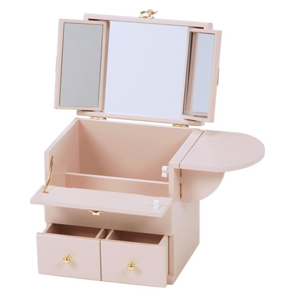 コスメボックス ピンク PI MUD-6930 大容量 テーブル付き ドレッサー 化粧品収納 化粧台 メイク道具 メイクボックス ミラー 三面鏡 メイクミラー おしゃれ三面鏡がついた大容量のコスメボックス。サイドにバタフライ式のミニテーブル...