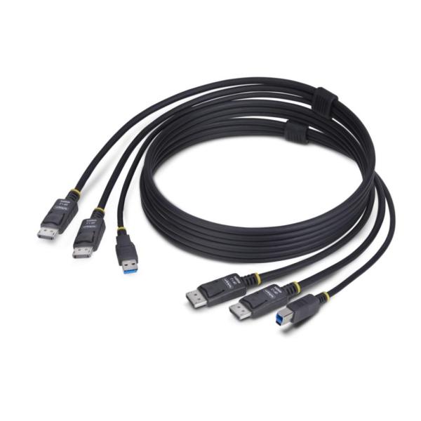 DDU1226-KVM-CAB 1.8m、2x DisplayPort 1.2 + USB Type-A &amp; B。2台のDP 4K60Hzおよび1台のUSB 5Gbps接続を1本のケーブルに統合