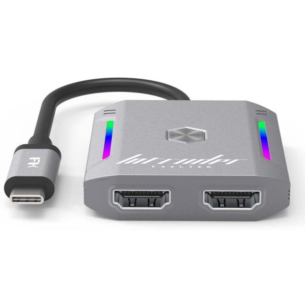HCM002GM1F      Type-C変換アダプター（HDMI 2ポート)。HDMI 2ポート 複製/拡張 (最大3画面)。HDMIポートは最大8K@30Hzをサポート。