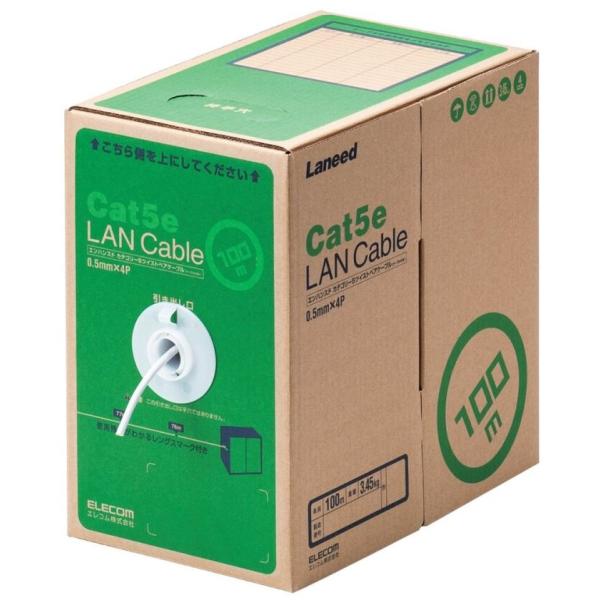 LDCT2WH100RS    100m。自作用長尺タイプ。ホワイト。EU RoHS指令準拠の「エンハンスド・カテゴリー5(Cat5e)」対応のLANケーブルです。