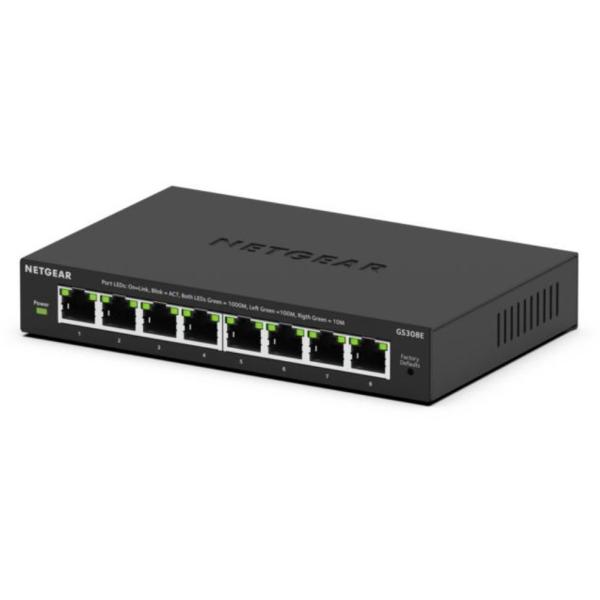 GS308E-400JPS   ギガビット8ポートアンマネージプラス・スイッチ。VLAN、QoS、ブロードキャスト制御、ポートミラーリング、Ping死活監視などの機能を実装