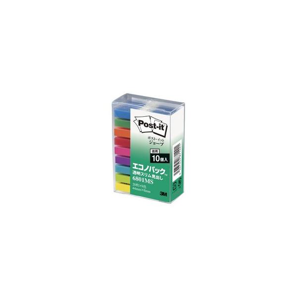 【メール便対応可6個まで】 21_12mp10 3m_psta 6801MS          Post-it ポスト・イット ジョーブ エコノパック 透明スリム見出し 混色9色  44×6mm  20枚 10パック入