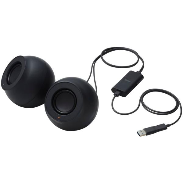 SPP10CUSBBK     ブラック。なめらかな丸みを帯びたボディ。給電も音声入力もケーブル1本でOK。USB Type-Cポートに挿すだけ。