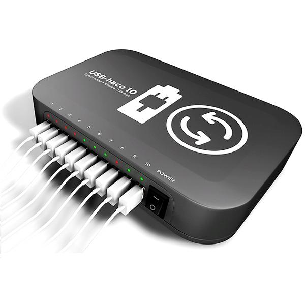IPCUH10         最大10台のiPadの充電とデータ同期が同時にできるセルフパワーUSBハブです。