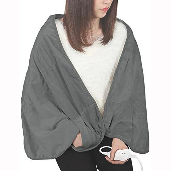 ヒートストール 毛布 ひざ掛け 肩掛け 羽織ポケット付き ルームウェア 足元 暖房器具 あったかグッズ もこもこ ギフト DM0012GY