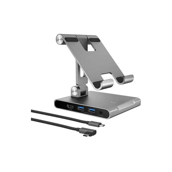 JTS224          無段階調整できるタブレットスタンド。PD充電しながらHDMI大画面ディスプレイに増設できるドッキングステーション搭載。