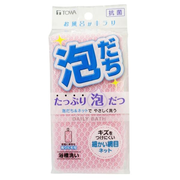 321020          たっぷり泡立つバススポンジ！目の細かいソフトなネットで、キズをつけず汚れを落とします。